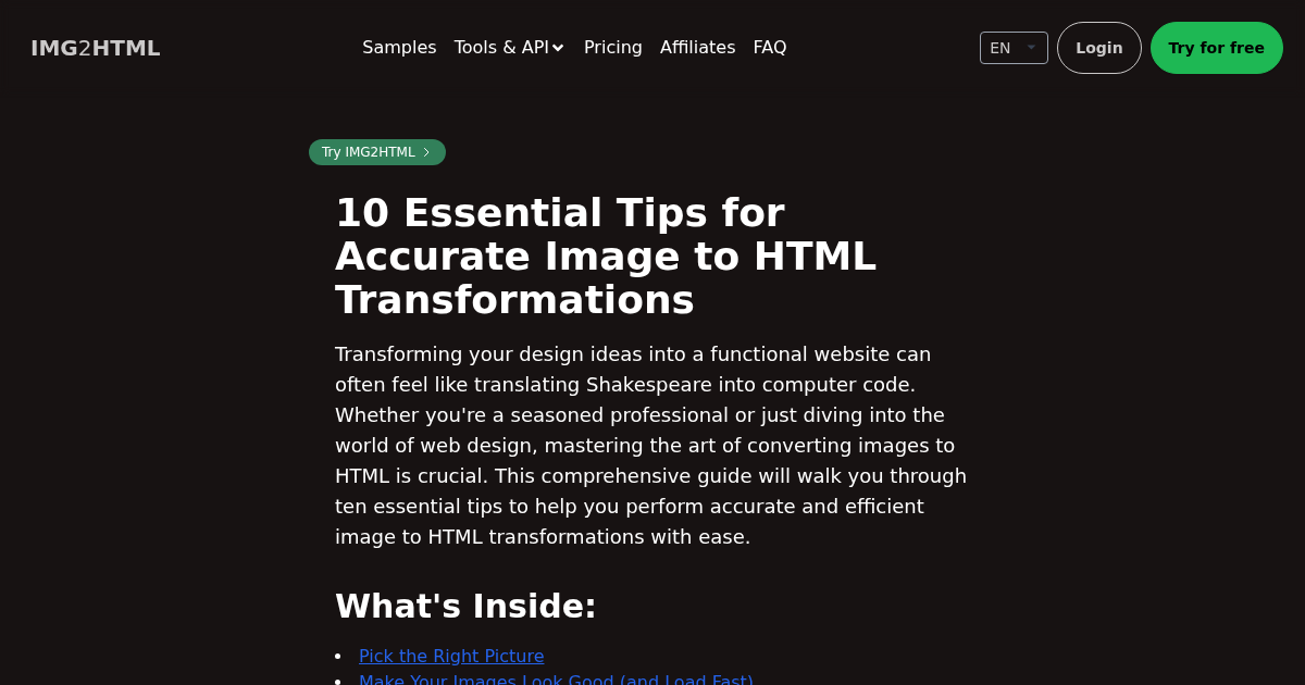 Image to HTML CSS code AI converter - IMG2HTML
