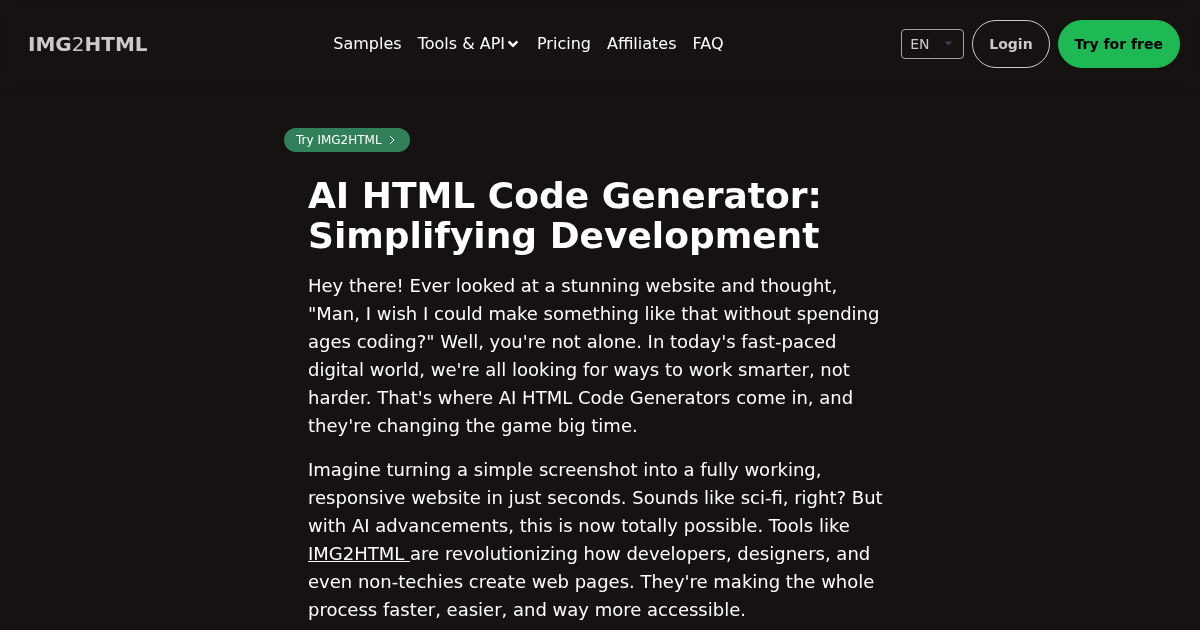 Image to HTML CSS code AI converter - IMG2HTML