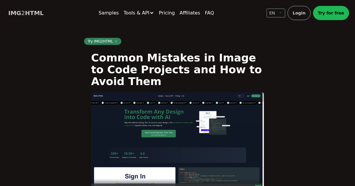 Image to HTML CSS code AI converter - IMG2HTML