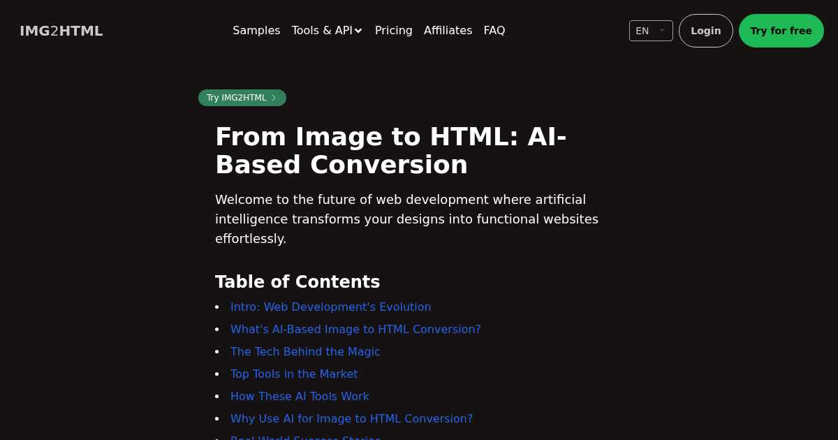 Image to HTML CSS code AI converter - IMG2HTML