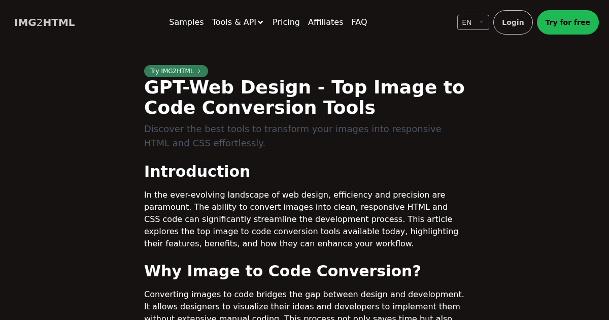 Image to HTML CSS code AI converter - IMG2HTML