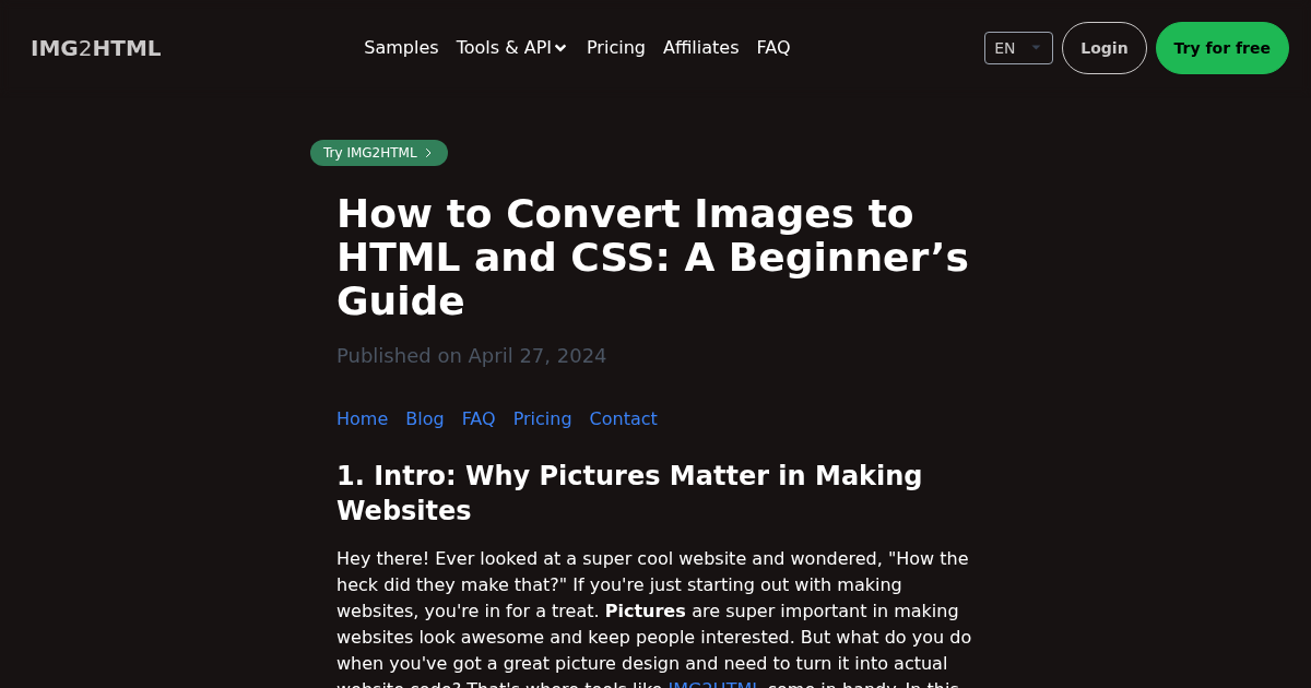 Image to HTML CSS code AI converter - IMG2HTML