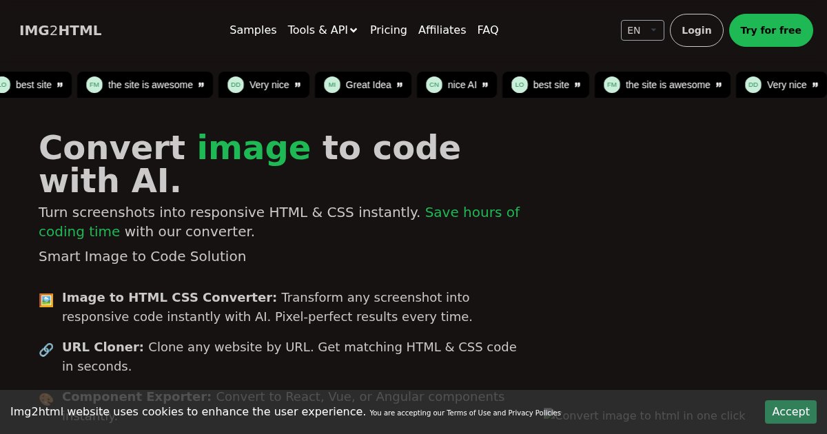 Image to HTML CSS code AI converter - IMG2HTML