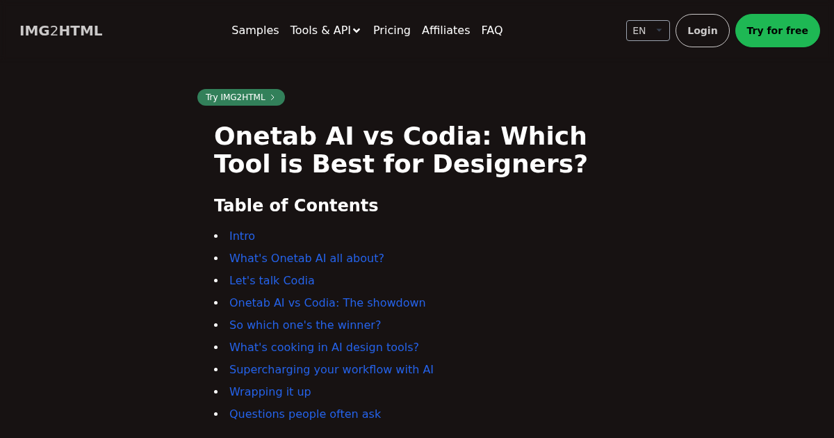 Image to HTML CSS code AI converter - IMG2HTML