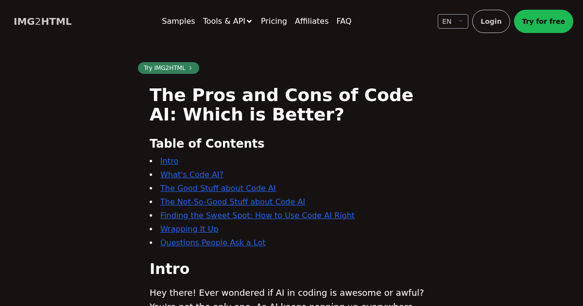 Image to HTML CSS code AI converter - IMG2HTML