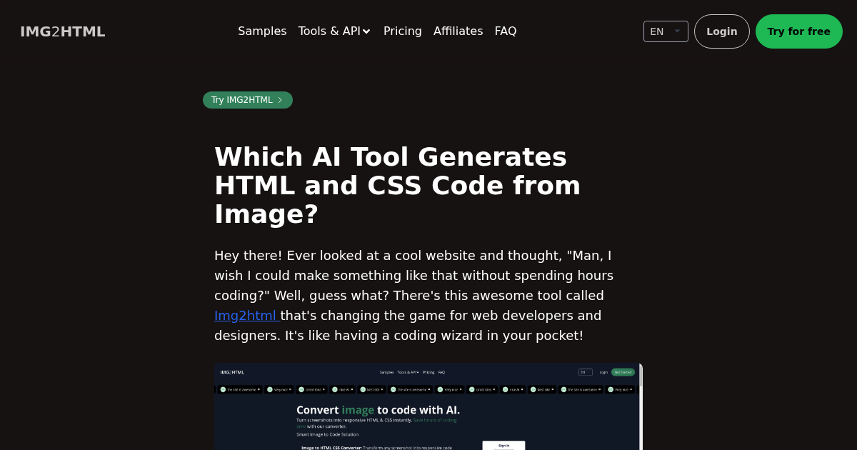 Image to HTML CSS code AI converter - IMG2HTML