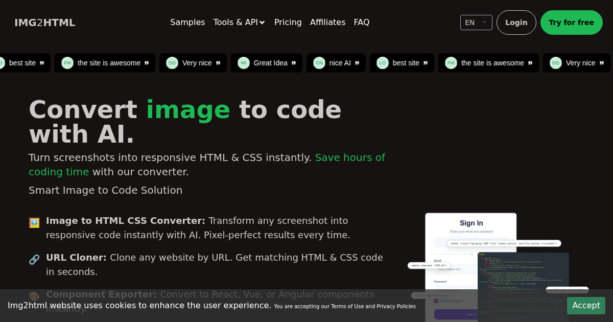 Image to HTML CSS code AI converter - IMG2HTML