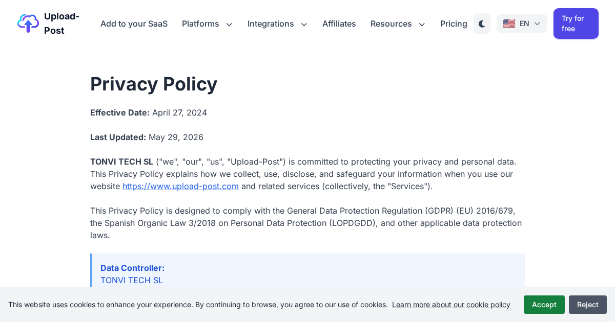 Privacy Policy - Upload-Post.com