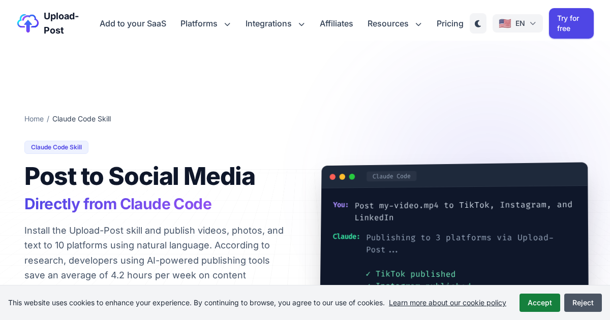 Claude Code Skill for Social Media - Upload Videos & Photos to 10 ...